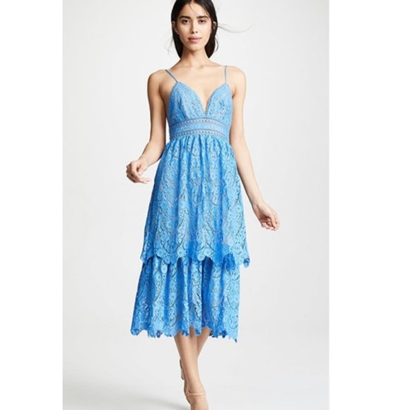 SAYLOR | Dresses | Saylor Safia Blue Lace Tiered Midi Dress | Poshmark